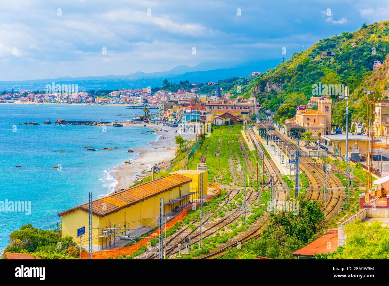 Aerial view of train station in Taormina, Sicily, Italy Stock Photo - Alamy