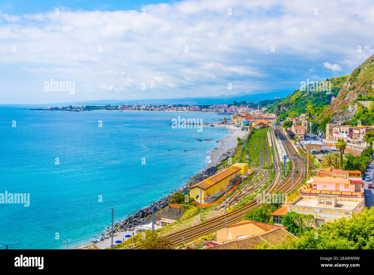 Aerial view of train station in Taormina, Sicily, Italy Stock Photo - Alamy