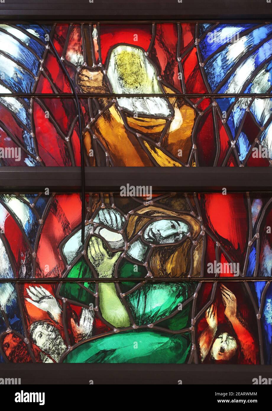 Resurrection, God gives people new life, detail of stained glass window ...