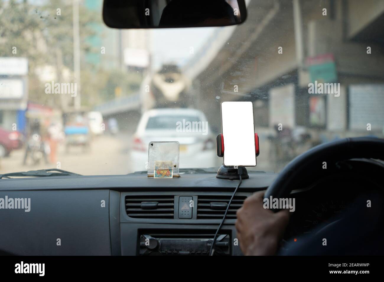 Smartphone on head-up display background in a car Stock Photo - Alamy