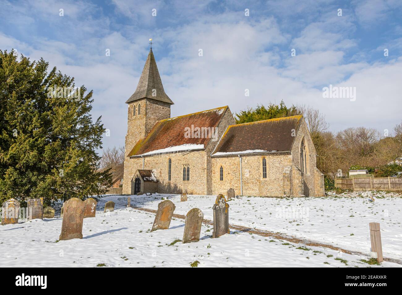 St Mary And St Radegund's Church, Postling, Kent on a winters day Stock ...
