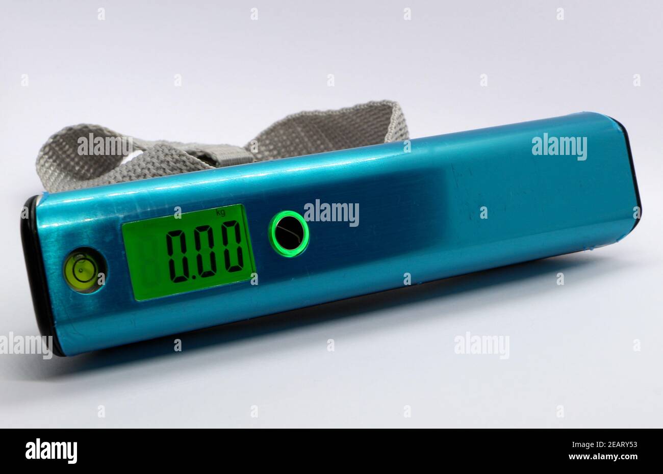 Photo of a Digital electronic blue green luggage scale with a grey ...