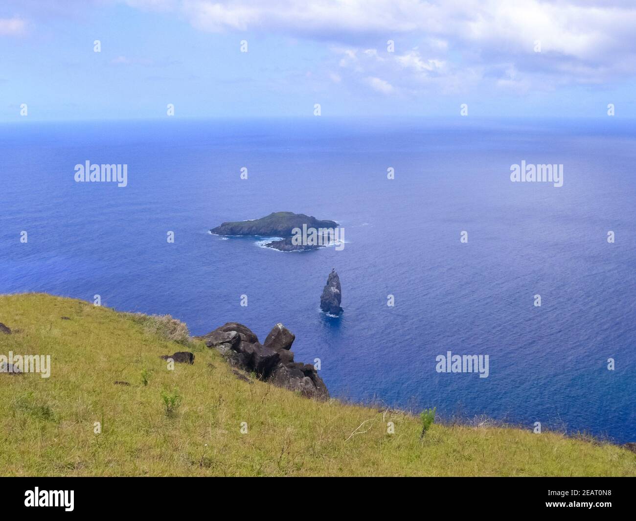 Easter Island coastline. Easter Island coast, rocks, ocean Stock Photo ...