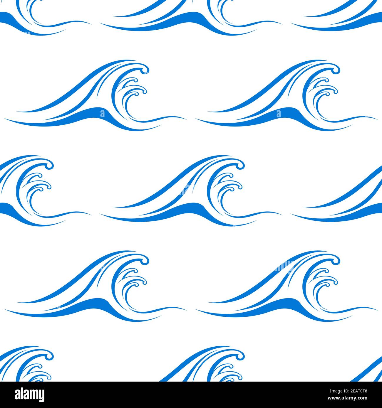 Retro styled blue ocean waves in seamless background for textile or ...