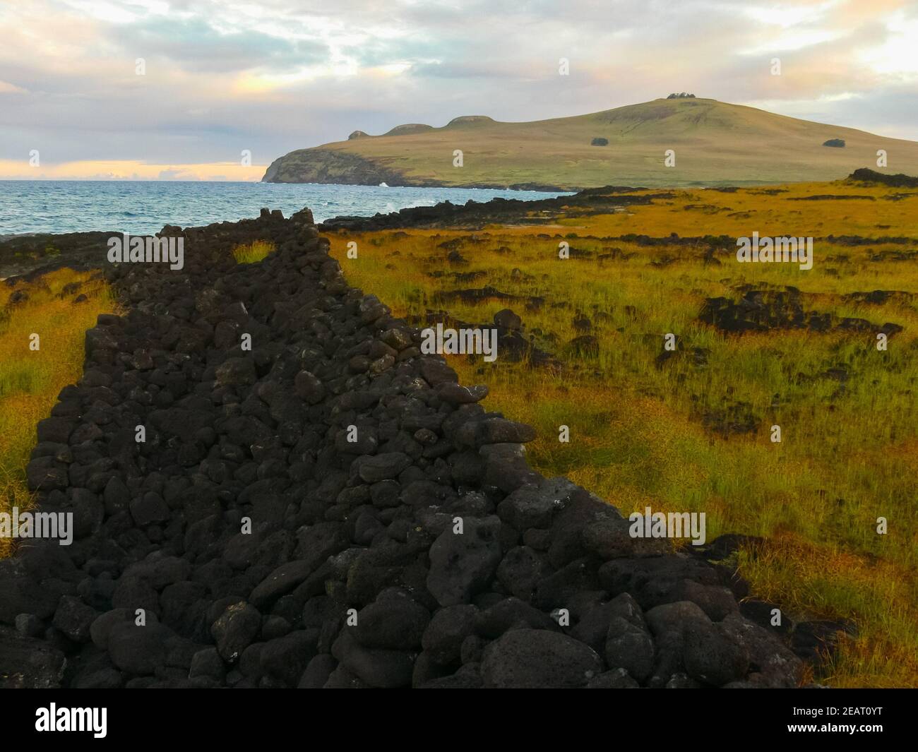 Easter Island coastline. Easter Island coast, rocks, ocean Stock Photo ...