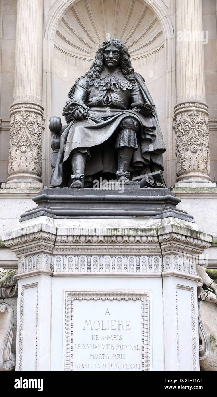 Bronze statue of the French poet and playwright Moliere in Paris ...