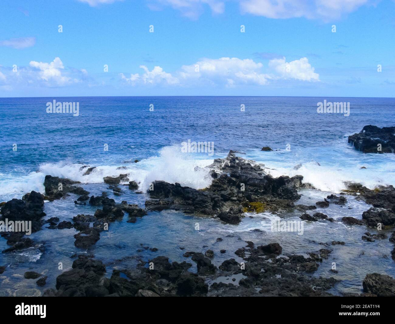 Easter Island coastline. Easter Island coast, rocks, ocean Stock Photo ...