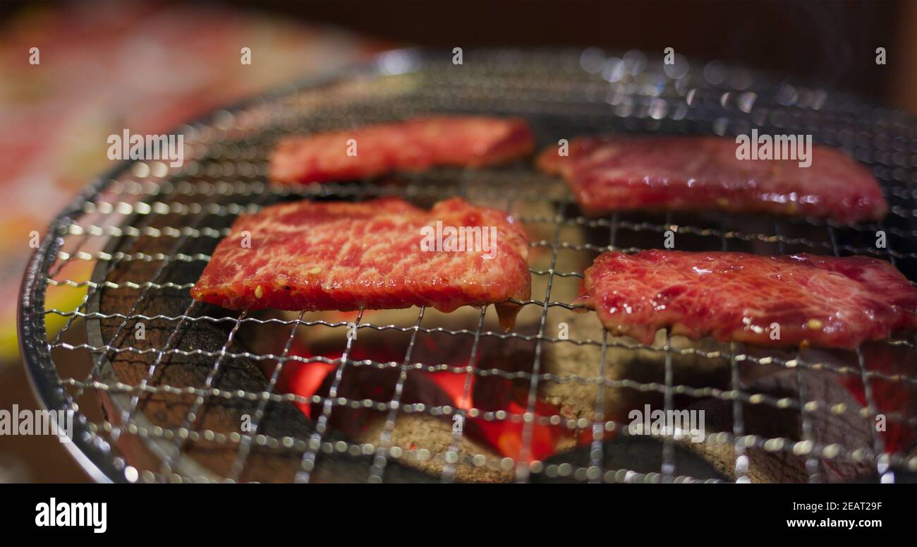 Japanese barbecue inside the restaurant Stock Photo - Alamy