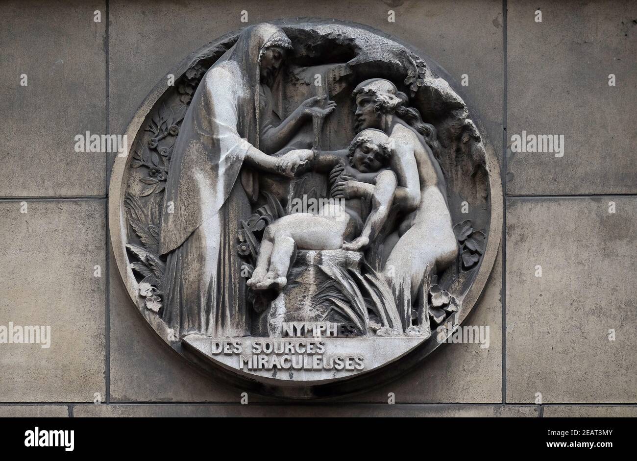 Nymphs from miraculous sources. Stone relief at the building of the ...