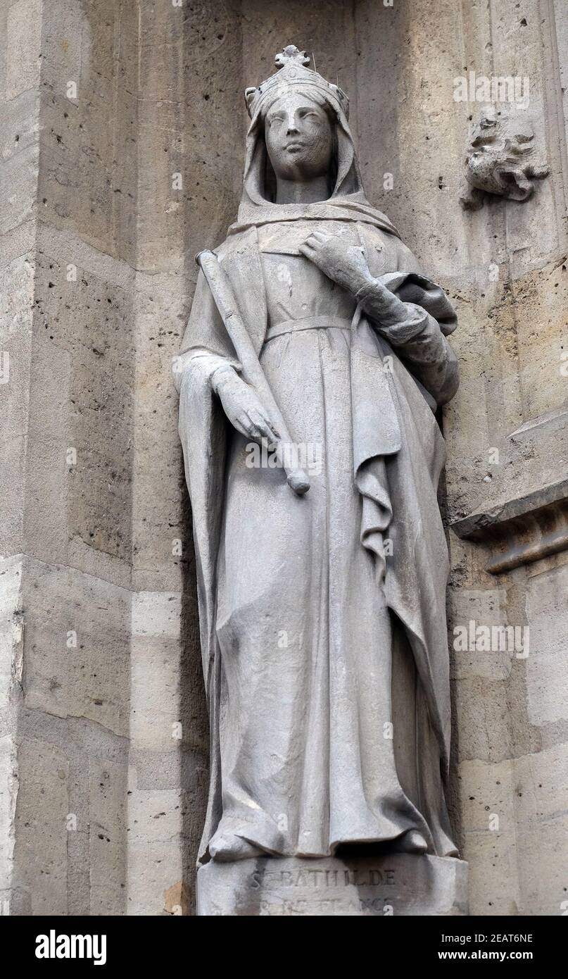 Saint Bathilde statue on the portal of the Saint Germain l'Auxerrois ...