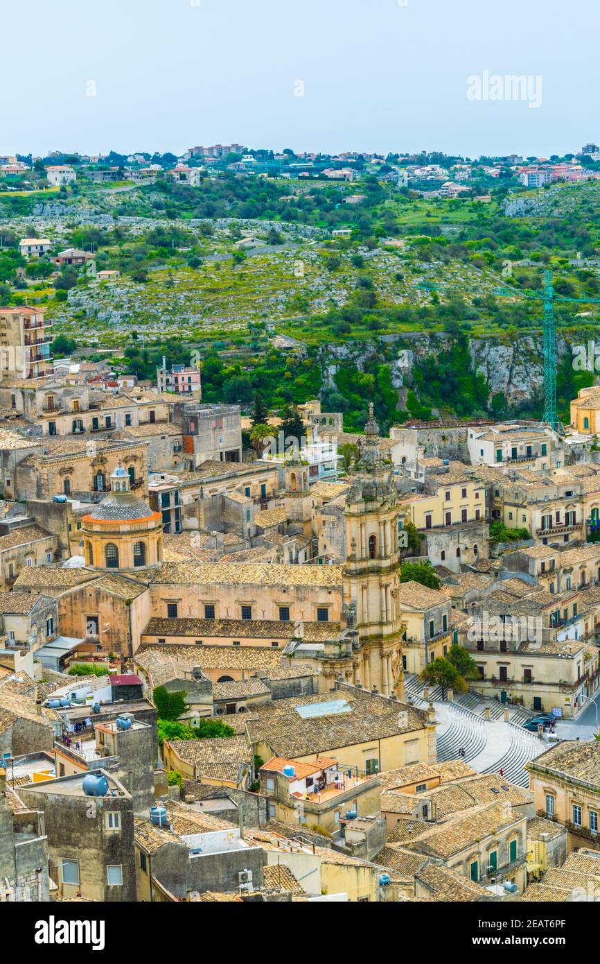 Aerial view of modica overlooking cathedral of saint george, Sicily ...