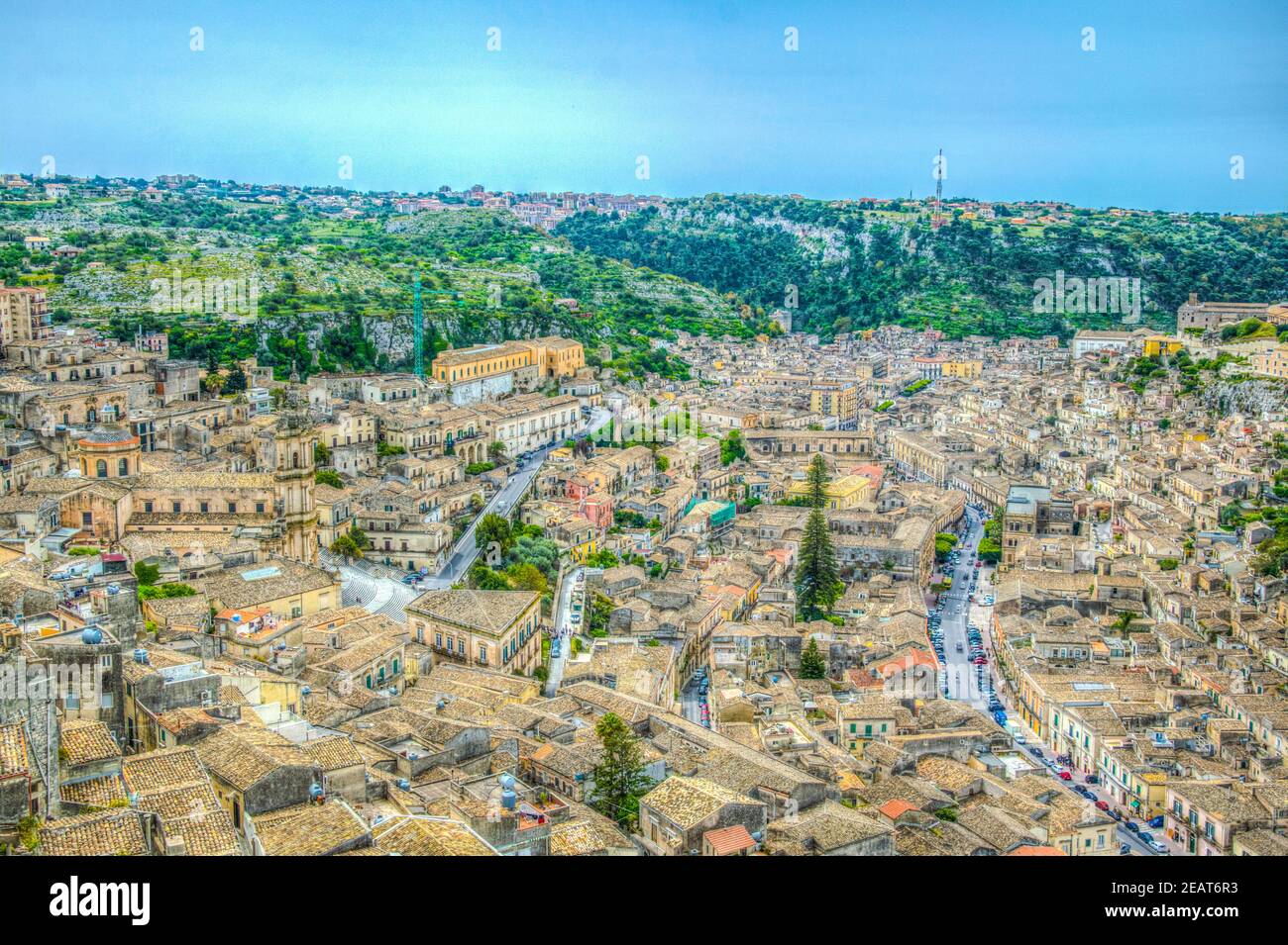 Aerial view of modica overlooking cathedral of saint george, Sicily ...