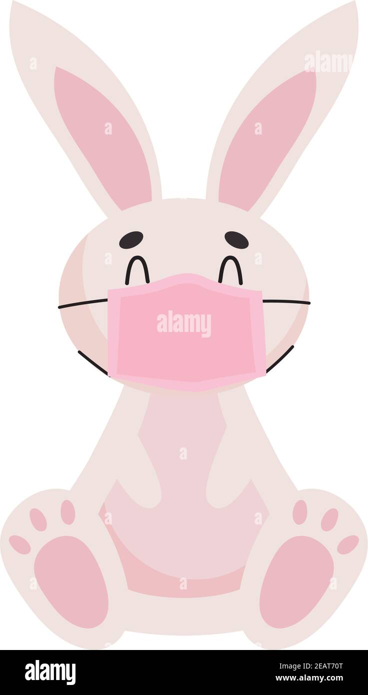 cute rabbit with face mask over white background, colorful design ...