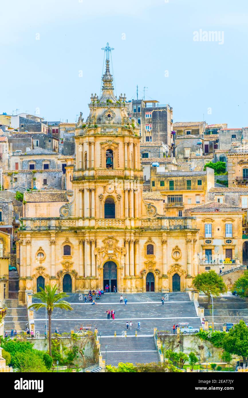 Aerial view of modica overlooking cathedral of saint george, Sicily ...