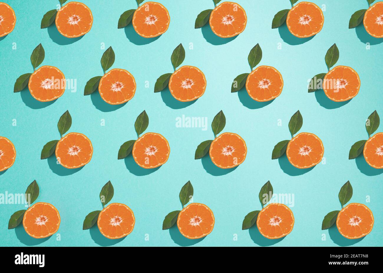 Orange tangerine on aqua blue background. Summer fruit flat lay stylish ...