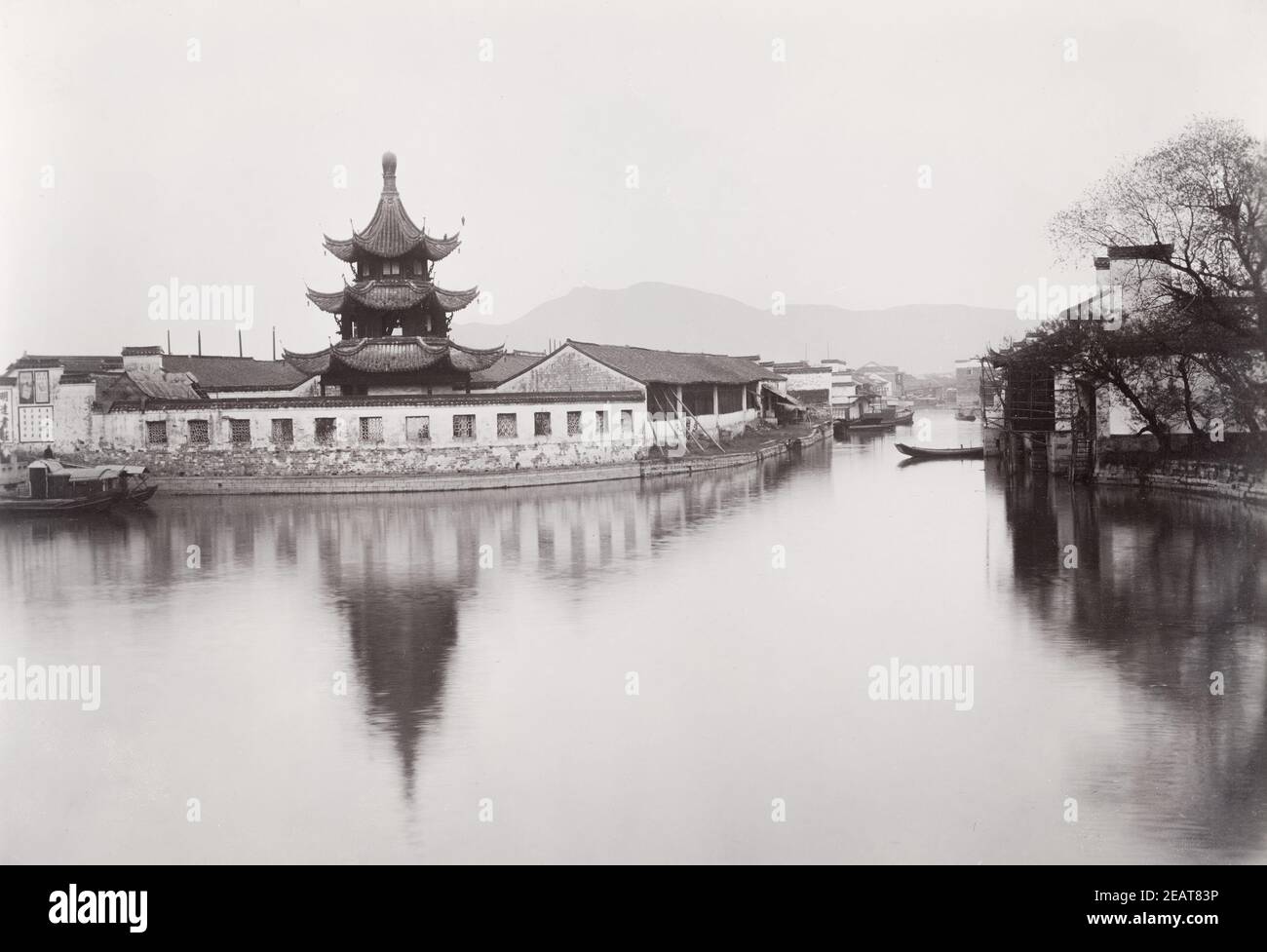 Late 19th century photograph: Hwai river, now Huai River, creek, China ...