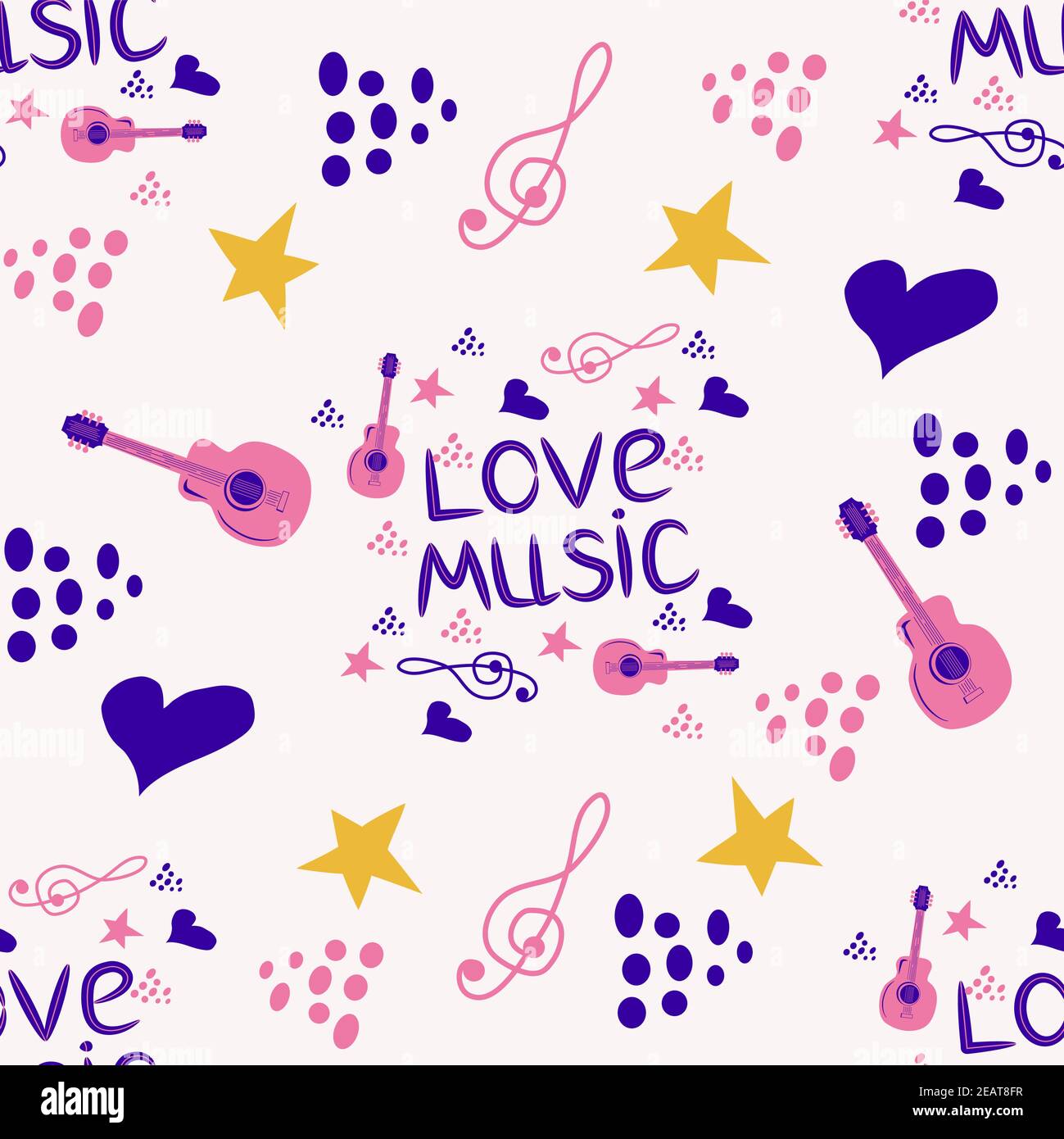 Love music seamless pattern with country guitar, music notes, treble ...