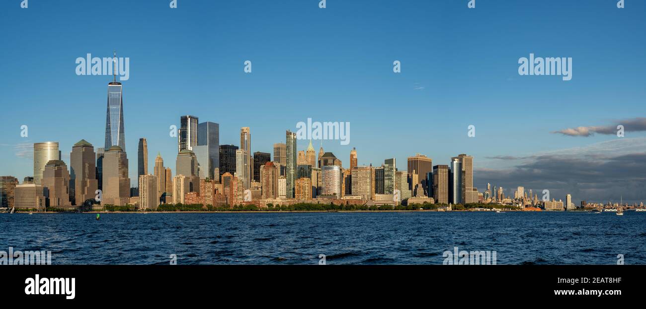 Panoramic shot of view of skyscrapers on Manhattan Island Stock Photo ...