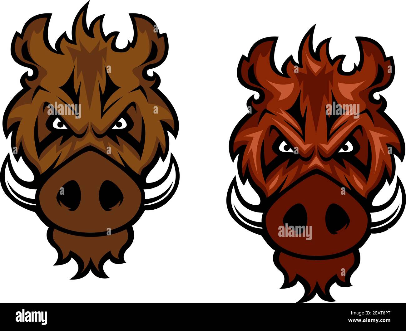 Fierce wild boar character with curved tusks glaring at the viewer ...