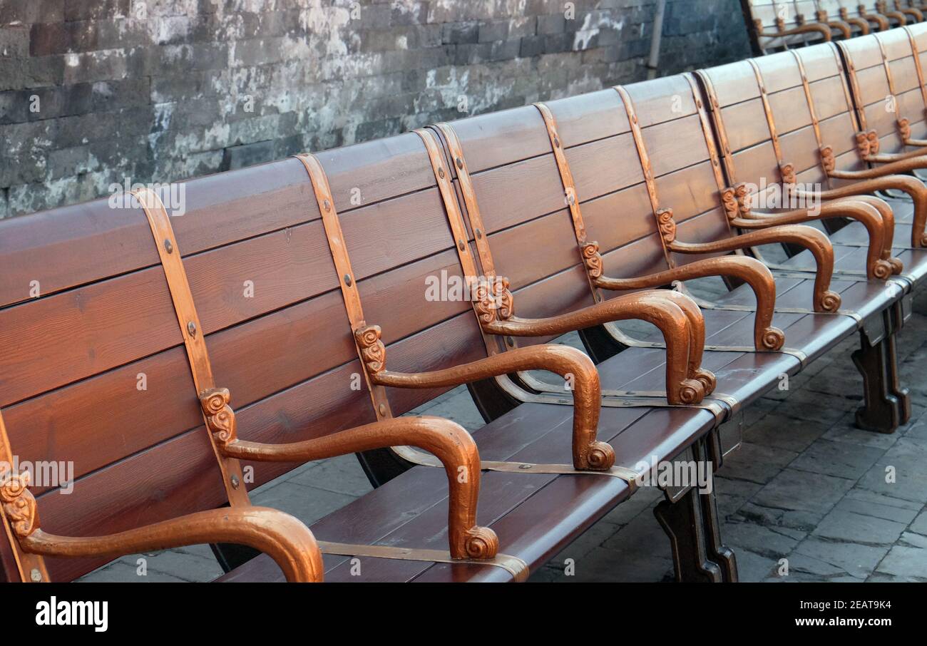 Bench in imperial palace in Forbidden City, Beijing, China Stock Photo ...