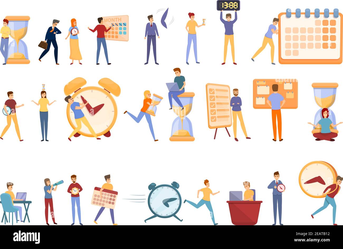 Time management icons set. Cartoon set of time management vector icons ...