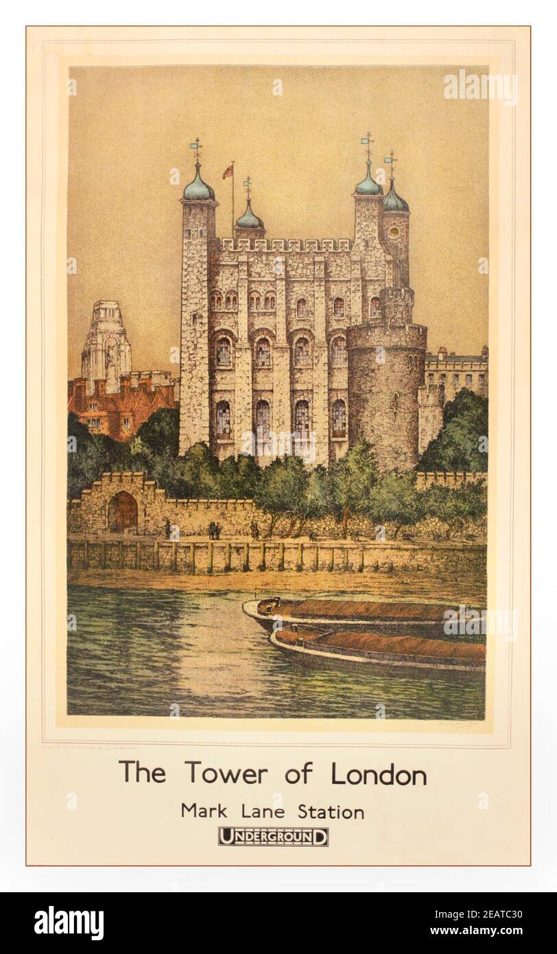 VINTAGE TOWER OF LONDON 1932 Underground Tube Travel Poster promoting ...