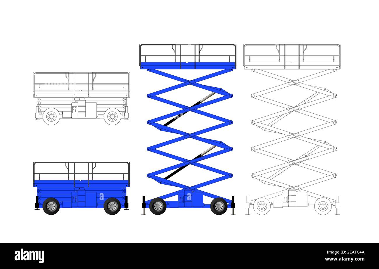 Set of scissors lifting platform isolated on white background ...