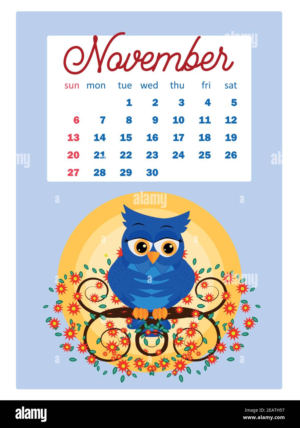 Calendar 2022. Cute owls and birds for every month. Wall vertical ...