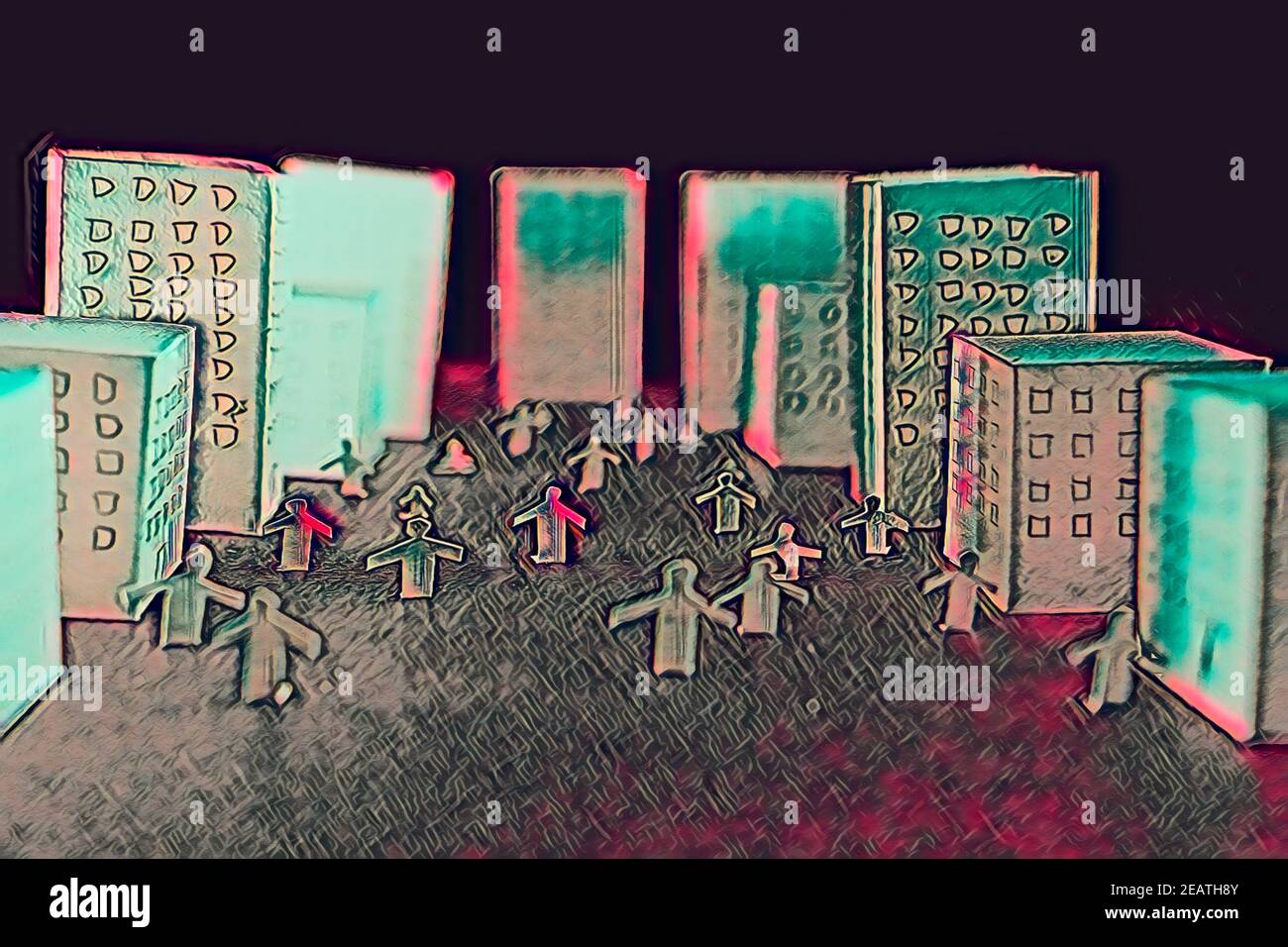 papper people in papper city on black background Stock Photo - Alamy