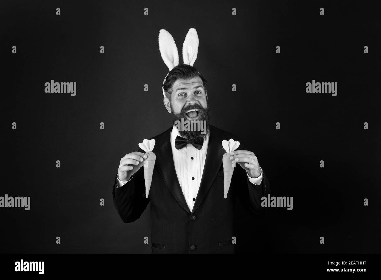 Bearded happy man eating Black and White Stock Photos & Images - Alamy