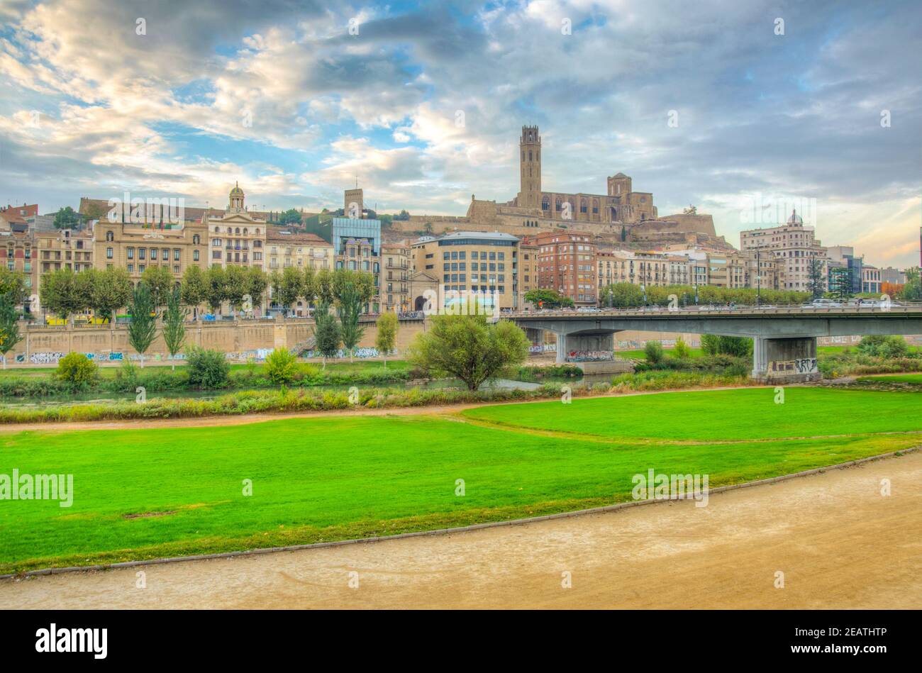 La Seu Vella cathedral erected over Lleida town in Spain Stock Photo ...