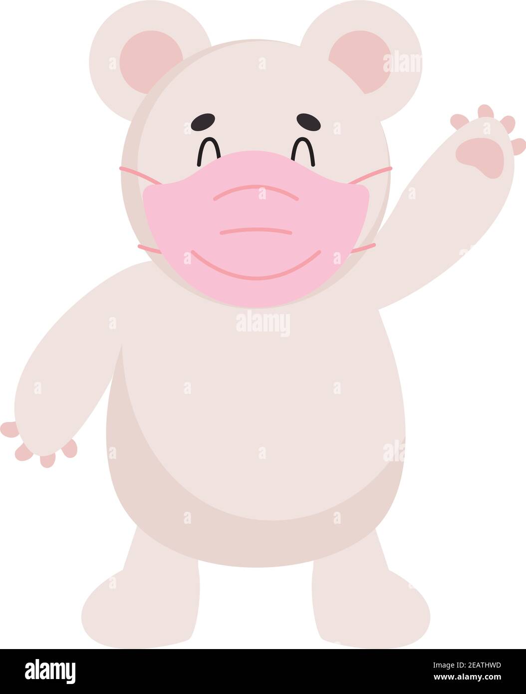 cute white bear with face mask over white background, colorful design ...