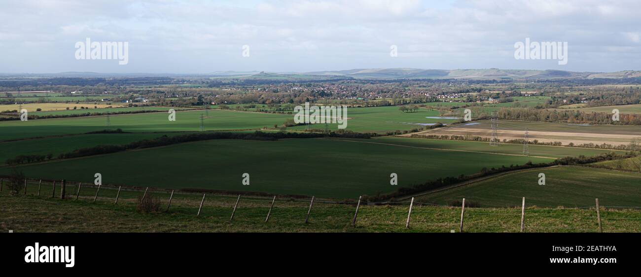 a scenic landscape view across Pewsey Vale and Pewsey Village in ...