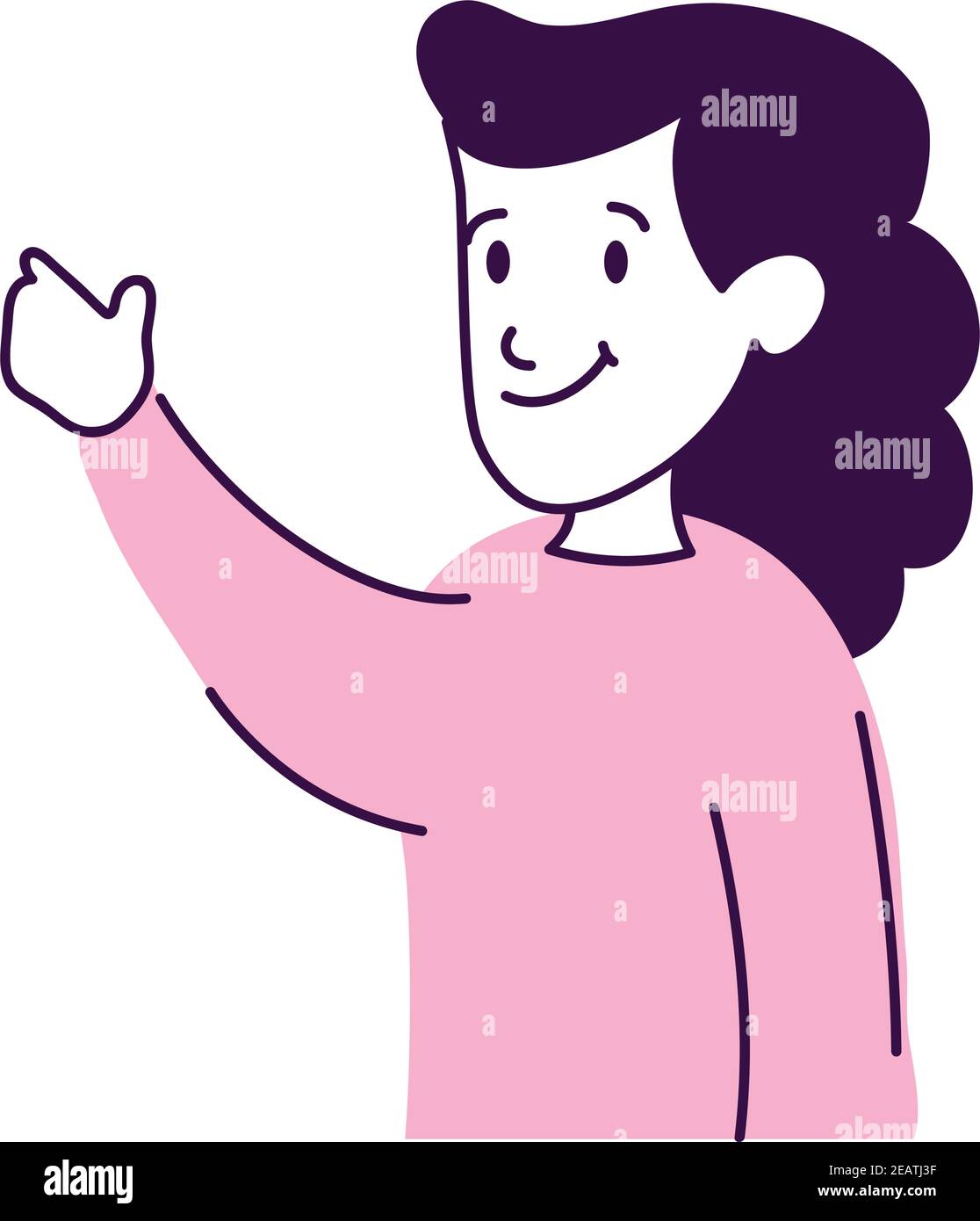 Cartoon Woman Waving Over White Background Colorful Design Vector