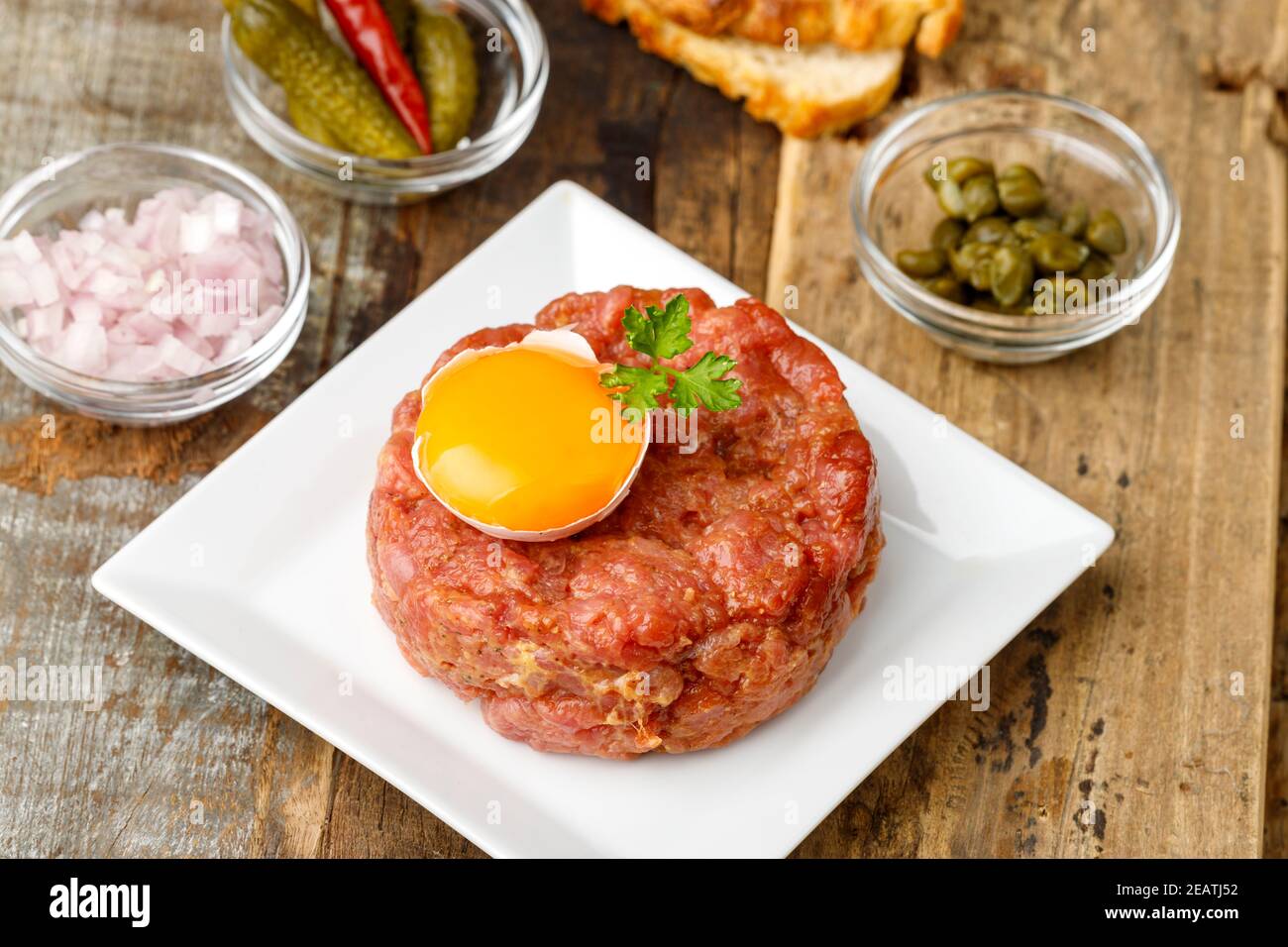 steak tartare with egg Stock Photo - Alamy