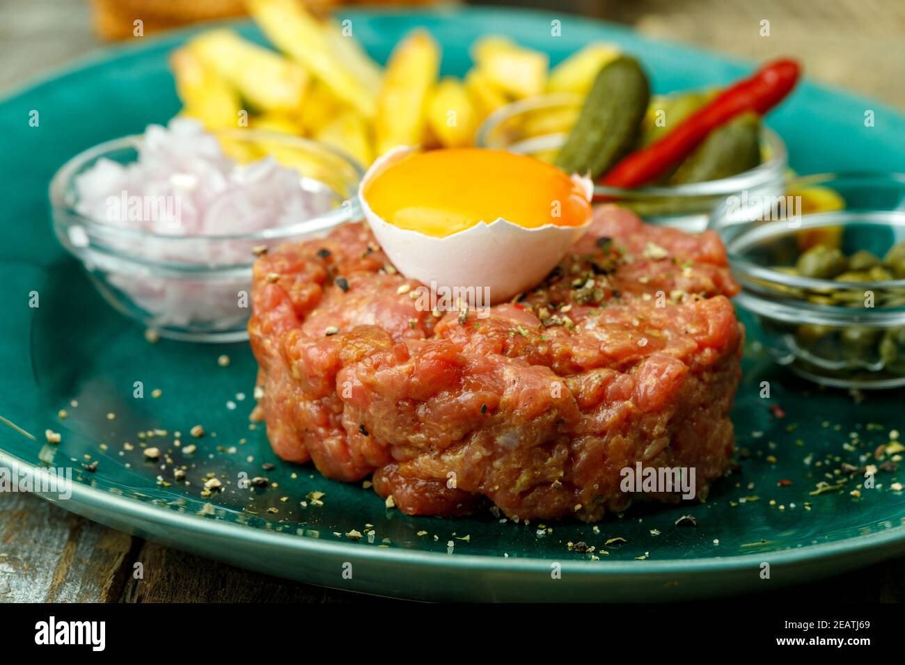 steak tartare with egg Stock Photo - Alamy