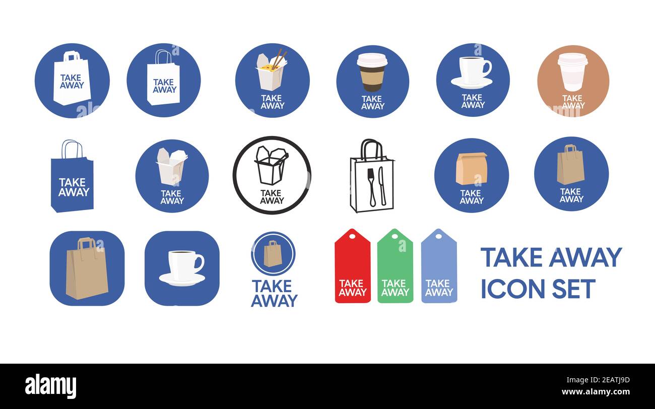Vector Isolated Take Away Icon Set or Collection. Different Color Take ...