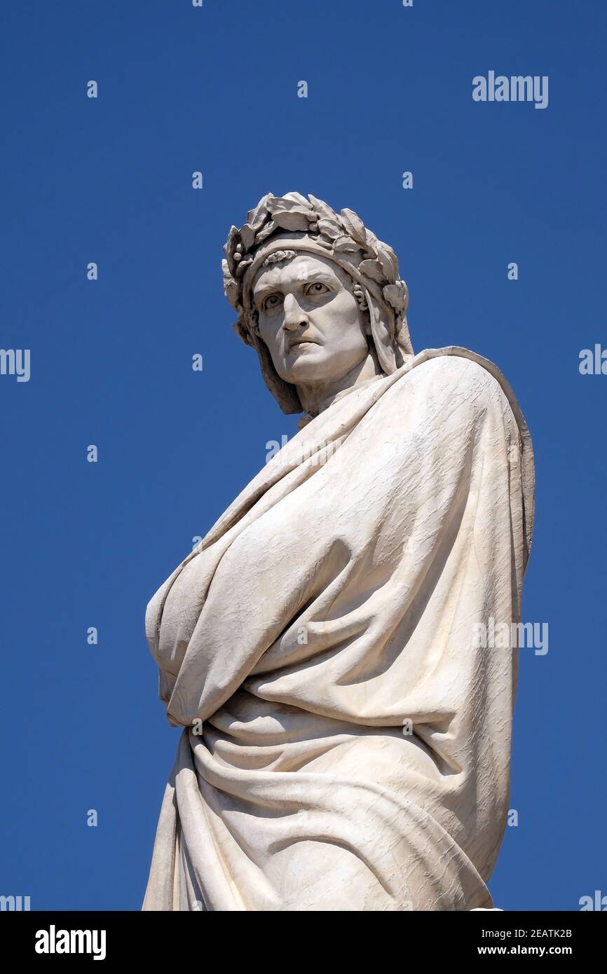 Dante Alighieri statue in Santa Croce square in Florence, Italy Stock ...