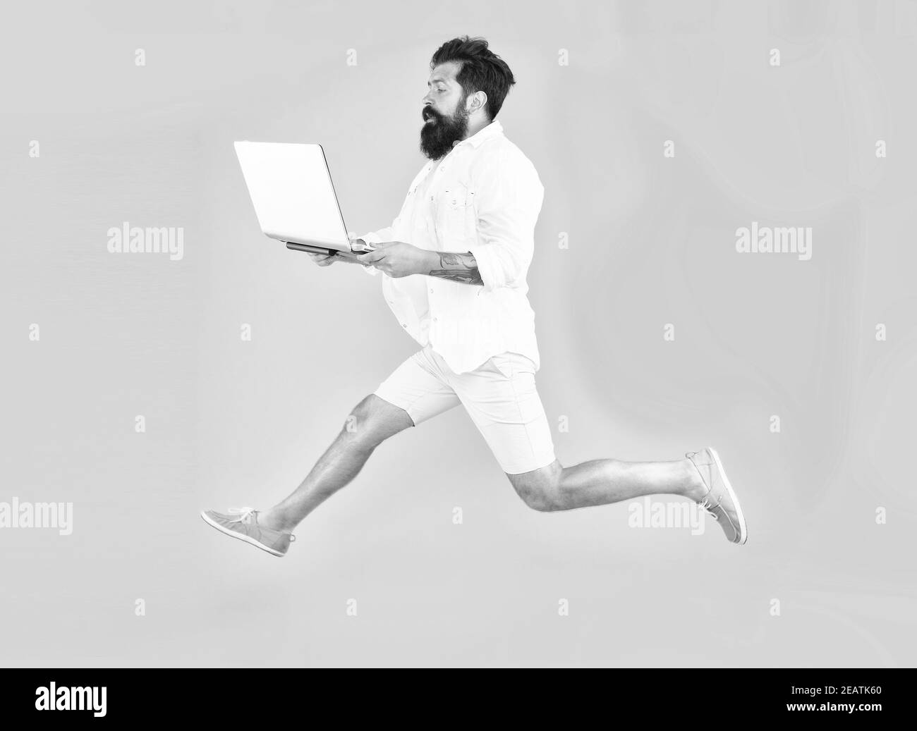 Always available. Bearded man run online business. Hipster work online ...