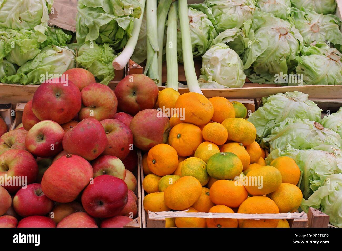 Fruits and vegetables in market crates Stock Photo - Alamy