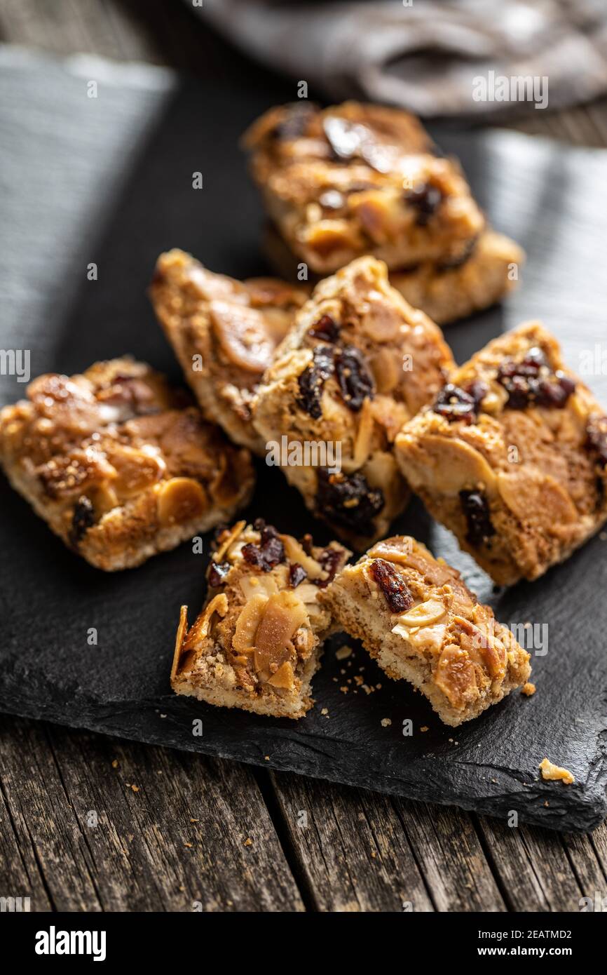 Crunchy cereal cookies with nuts and raisins Stock Photo - Alamy