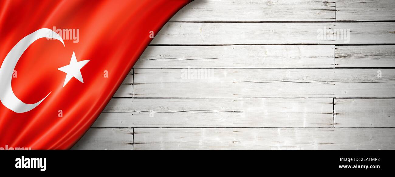 Turkish flag on old white wall banner Stock Photo - Alamy