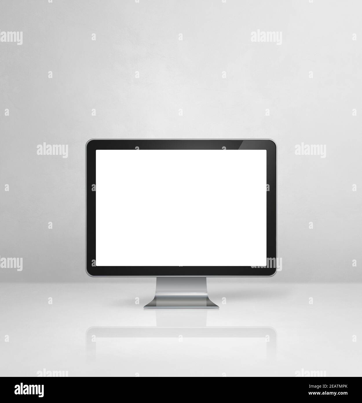 Computer pc on white concrete Desk background Stock Photo - Alamy