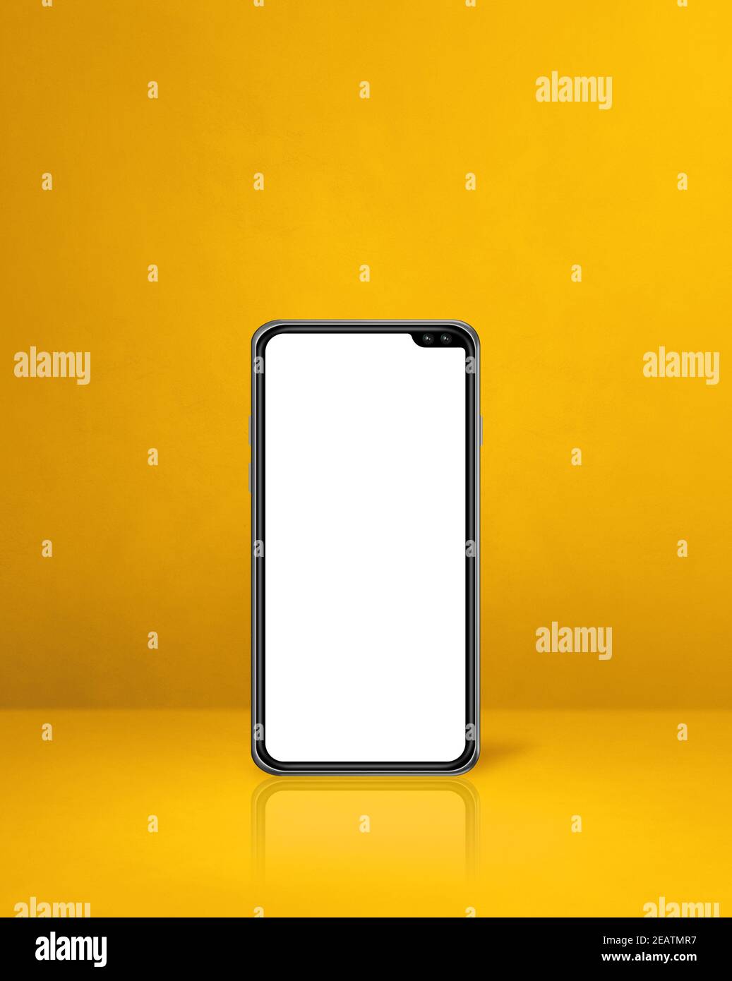 Mobile phone on yellow office desk background Stock Photo - Alamy