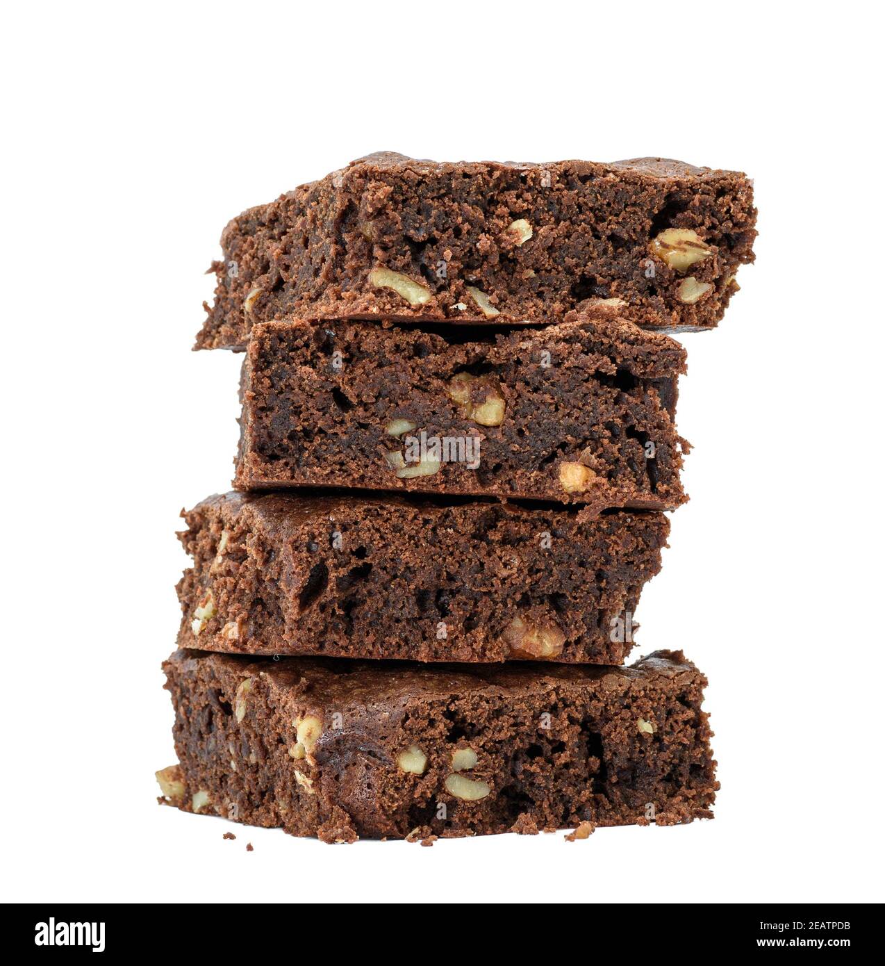 stack of baked square brownie chocolate chip pie with walnuts on a ...