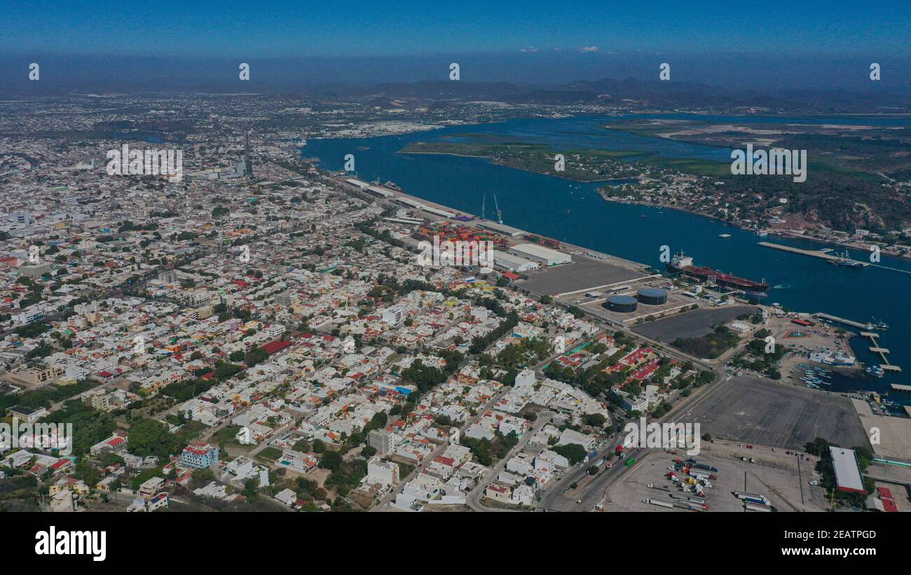 Panoramic aerial view to the south of the city Mazatlan, Sinaloa ...