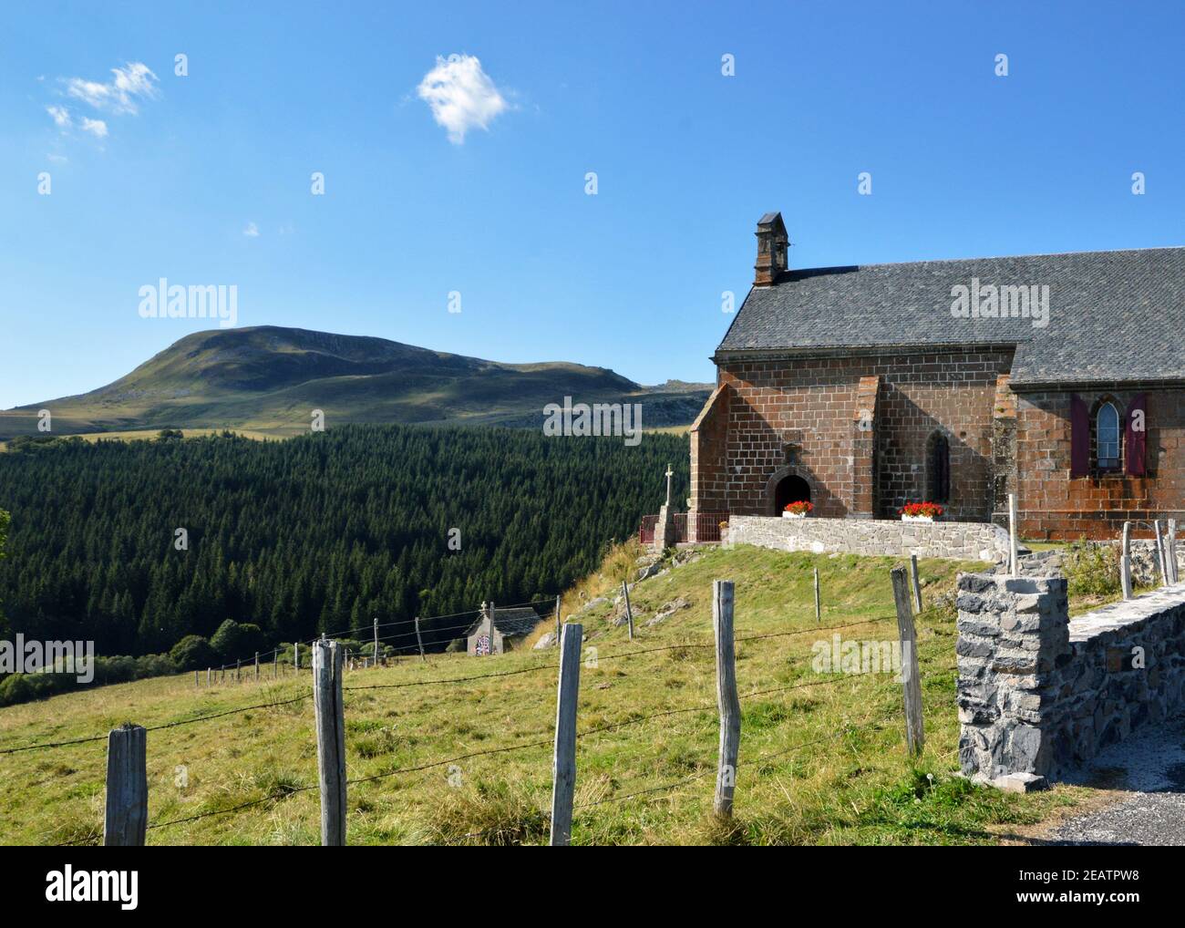 Beautiful mountain landscape with a chapel on the edge of a cliff Stock ...