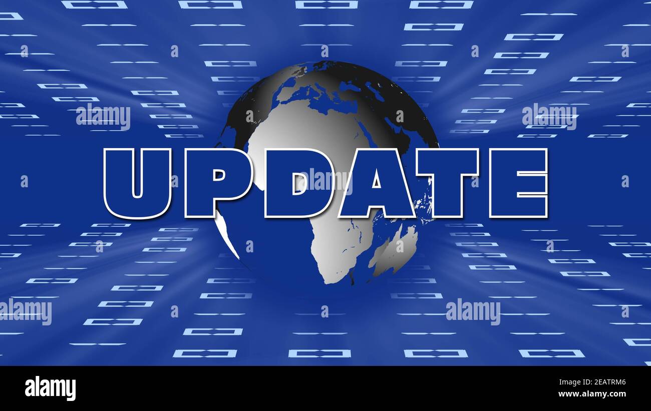 Abstract business background with UPDATE lettering - earth globe in ...