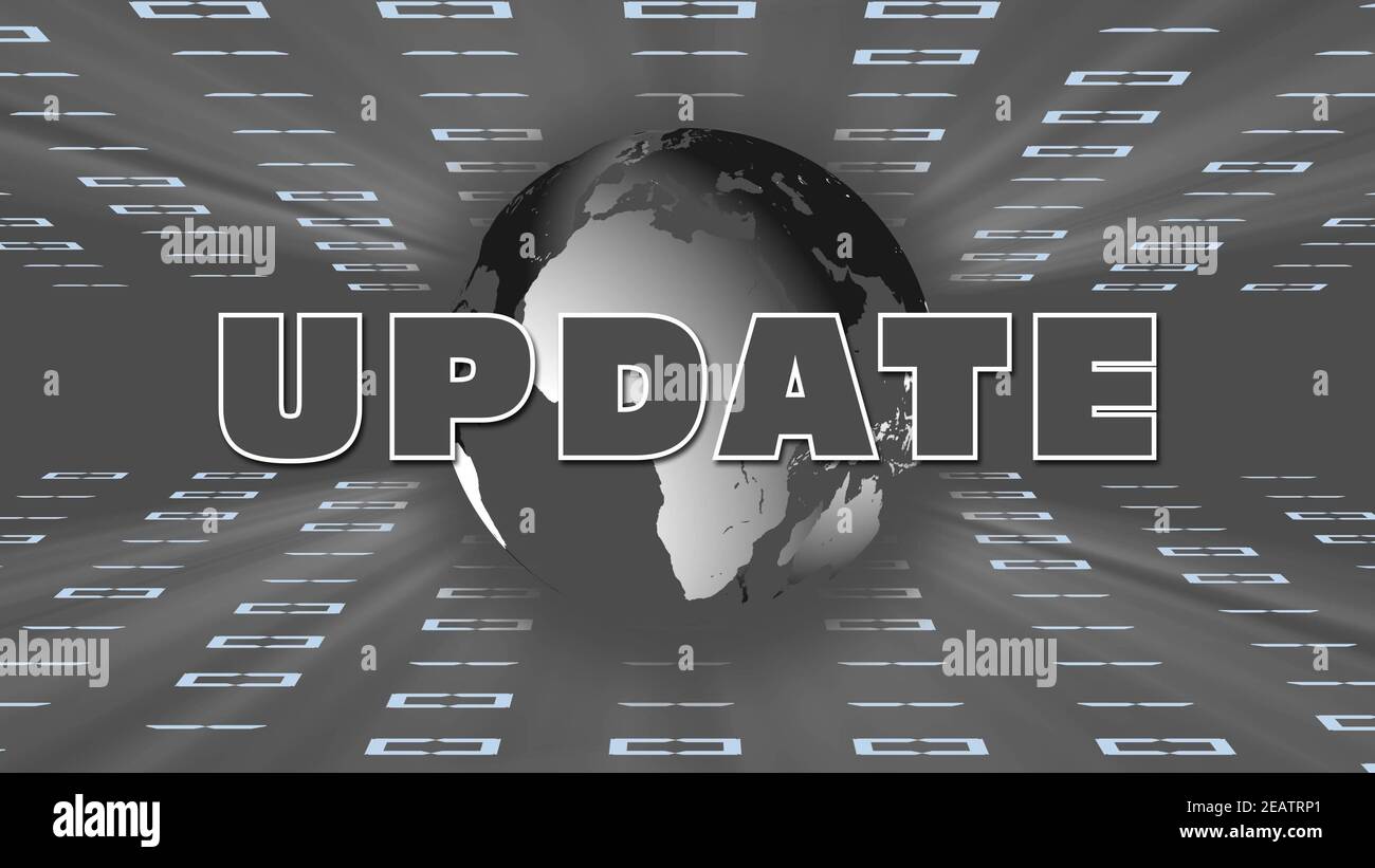 Abstract business background with UPDATE lettering - earth globe in ...