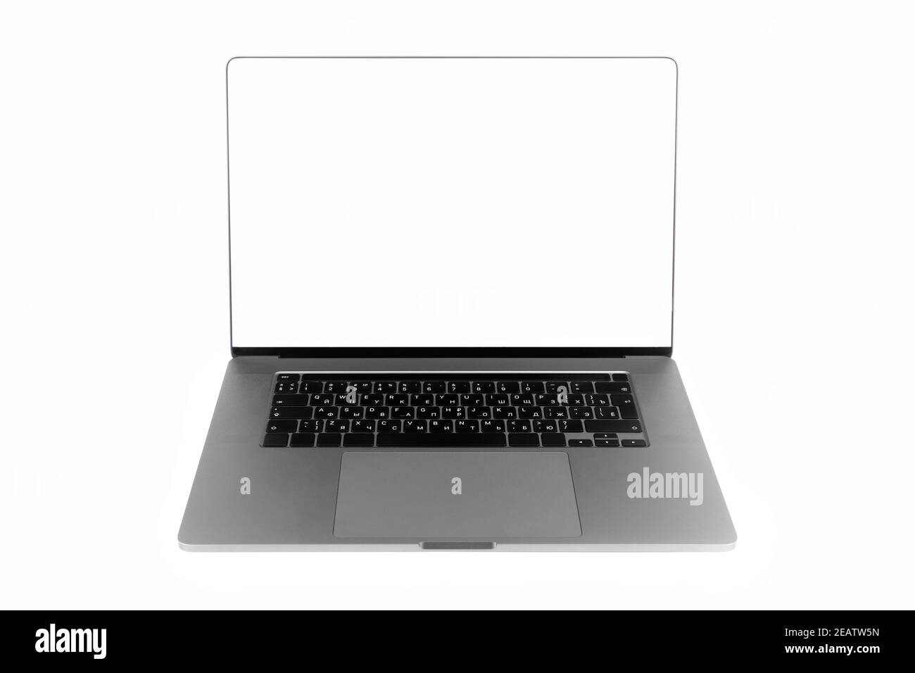 Laptop with a white blank screen and a thin frame, in an aluminum body ...
